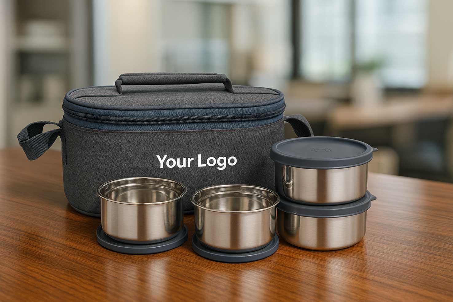 Logo Printed Lunch Box Wholesale – 4 Steel Containers with Bag - Annaya ...
