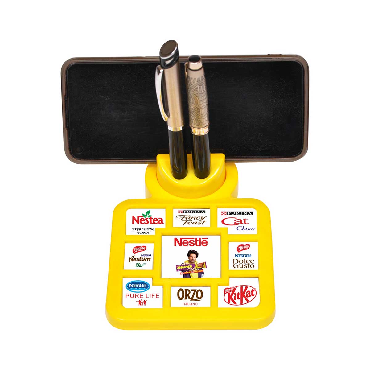 3-in-1 Paper Weight | Yellow Phone Holder & Pen Stand